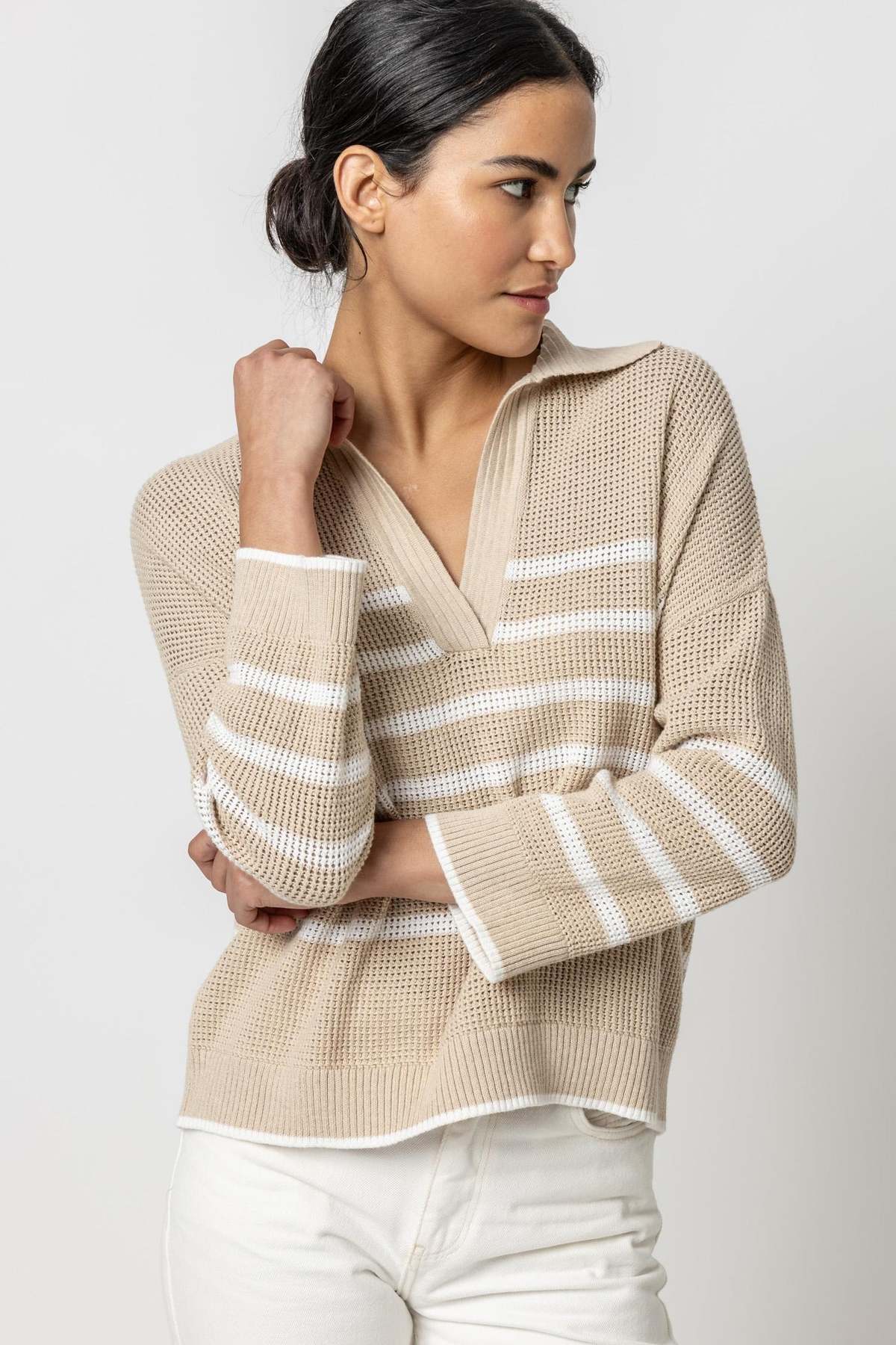 Lilla P. Textured Stripe Polo Sweater | Garmentory