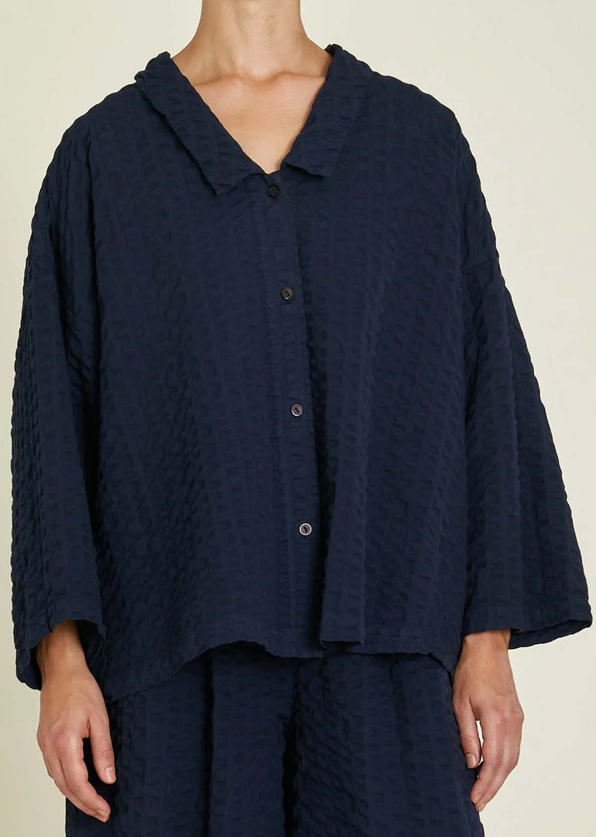 Black Crane Chelsea Collar Shirt - Navy | Garmentory