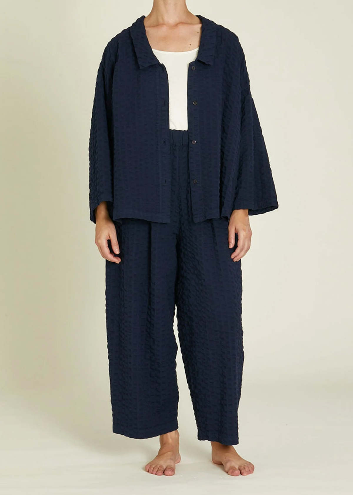 Black Crane Chelsea Collar Shirt - Navy | Garmentory