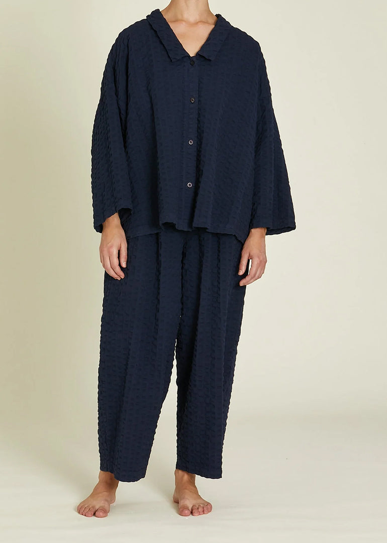 Black Crane Chelsea Collar Shirt - Navy | Garmentory