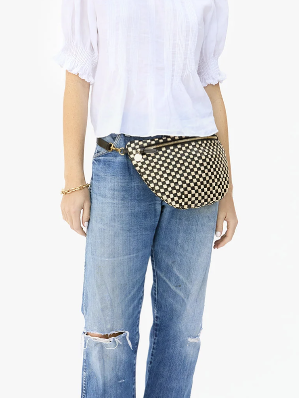 Clare V. Grande Fanny - Black/Cream Woven Checker | Garmentory