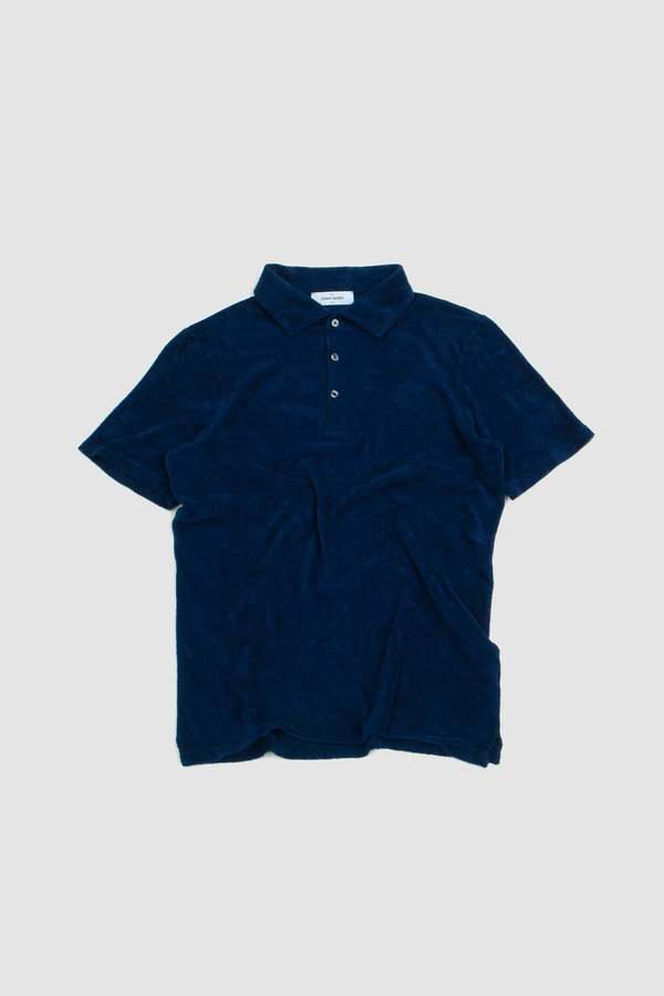 Gran Sasso Terry Fleece Cotton Polo - Dark Blue | Garmentory