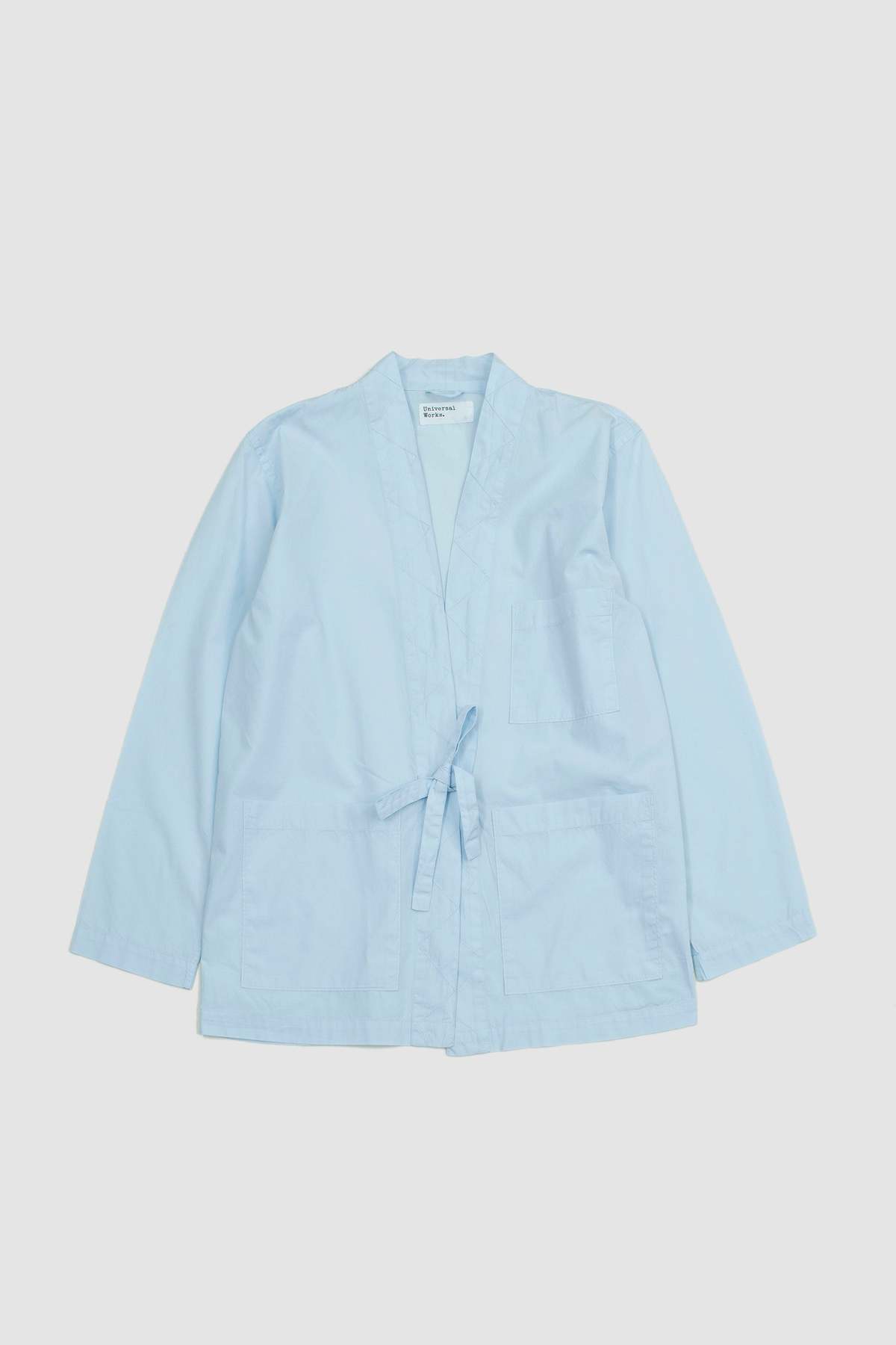 Universal Works Organic Fine Poplin Tie Front Jacket - Sky | Garmentory