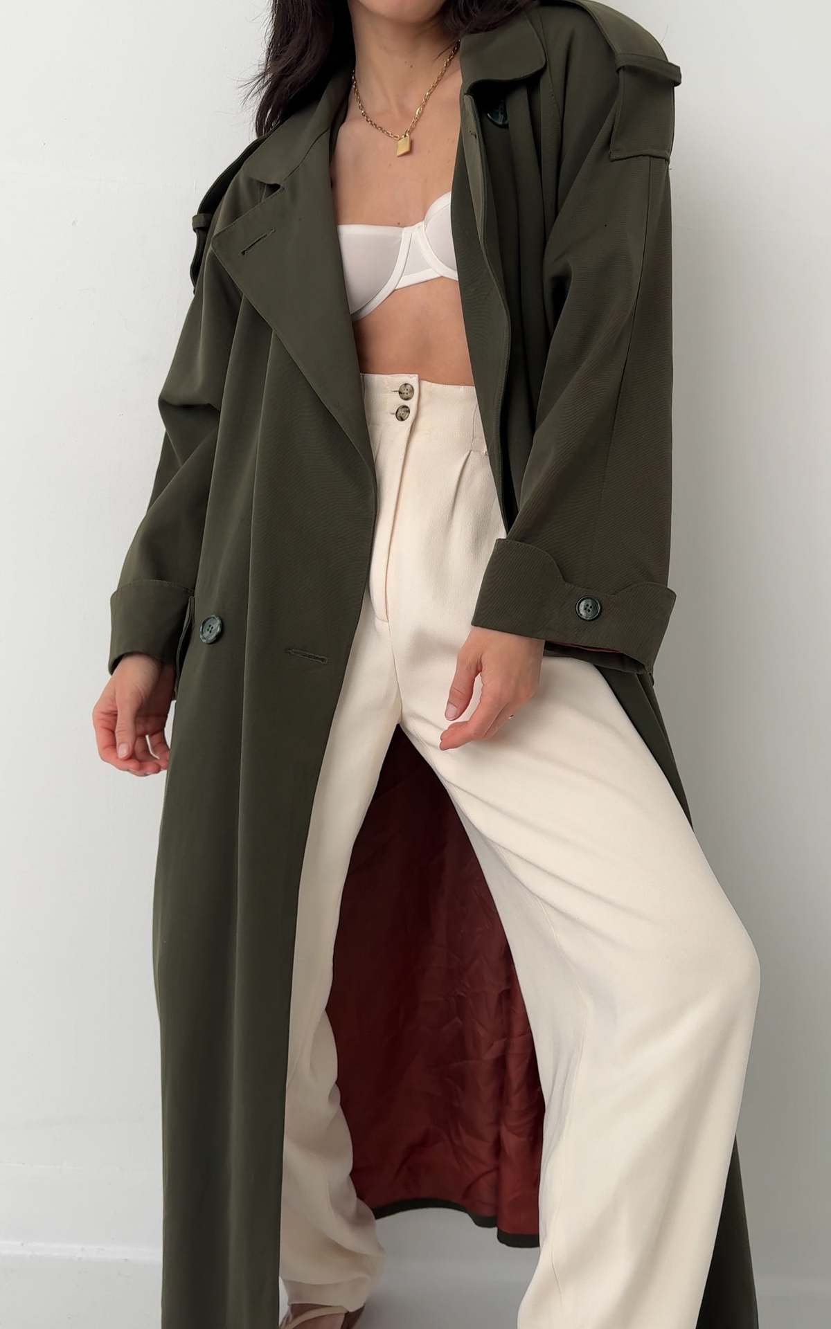 Vintage 90s Cuffed Trench Coat - Armée | Garmentory