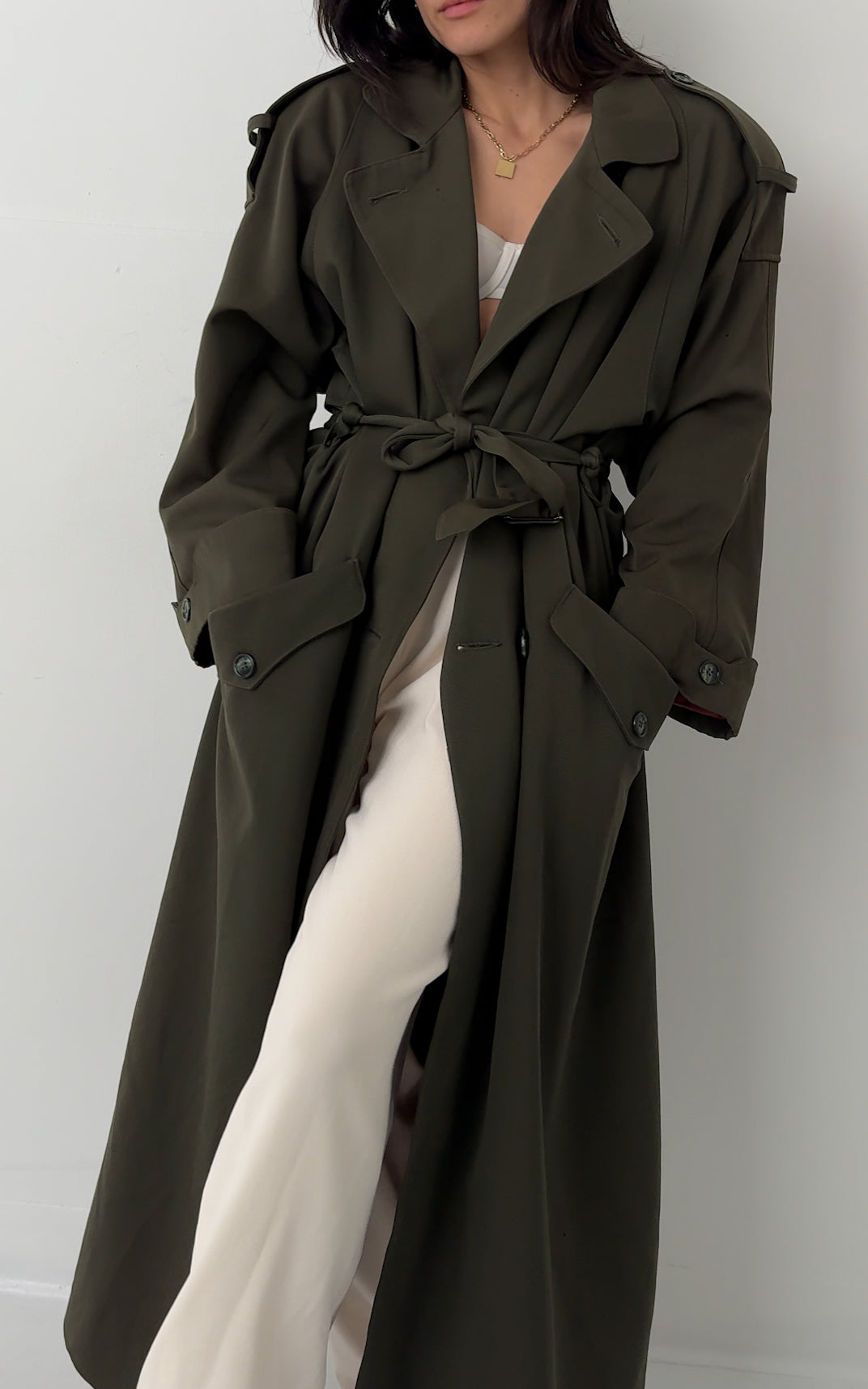 Vintage 90s Cuffed Trench Coat - Armée | Garmentory