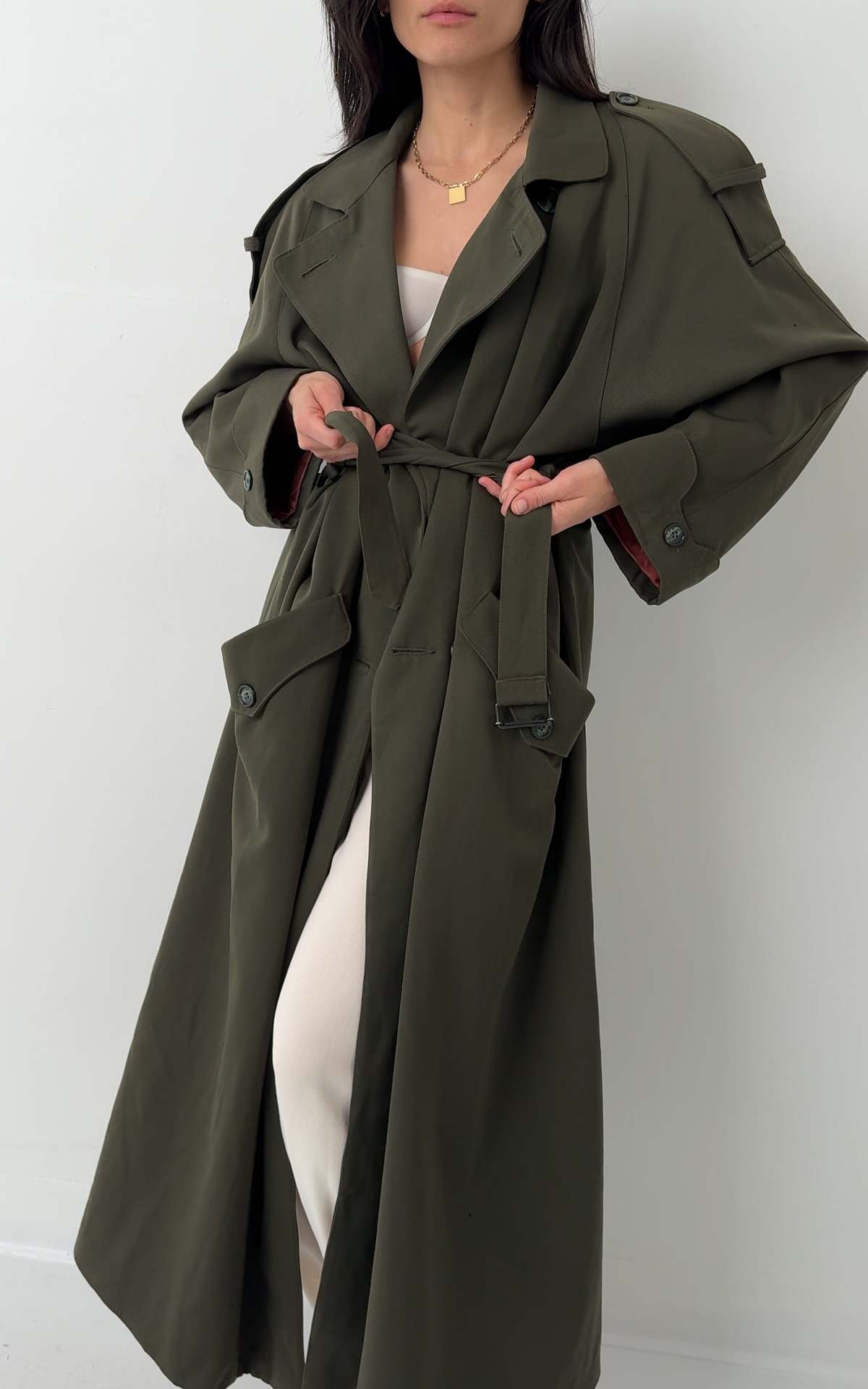 Vintage 90s Cuffed Trench Coat - Armée | Garmentory
