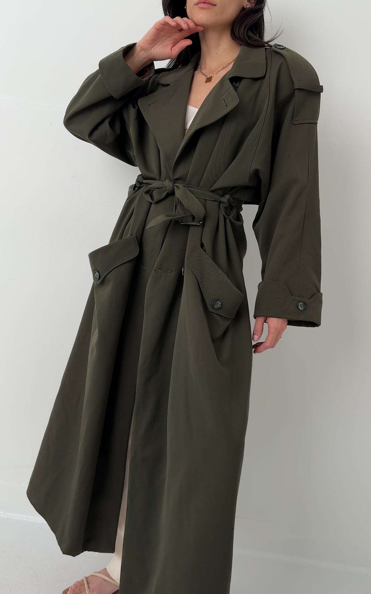 Vintage 90s Cuffed Trench Coat - Armée | Garmentory