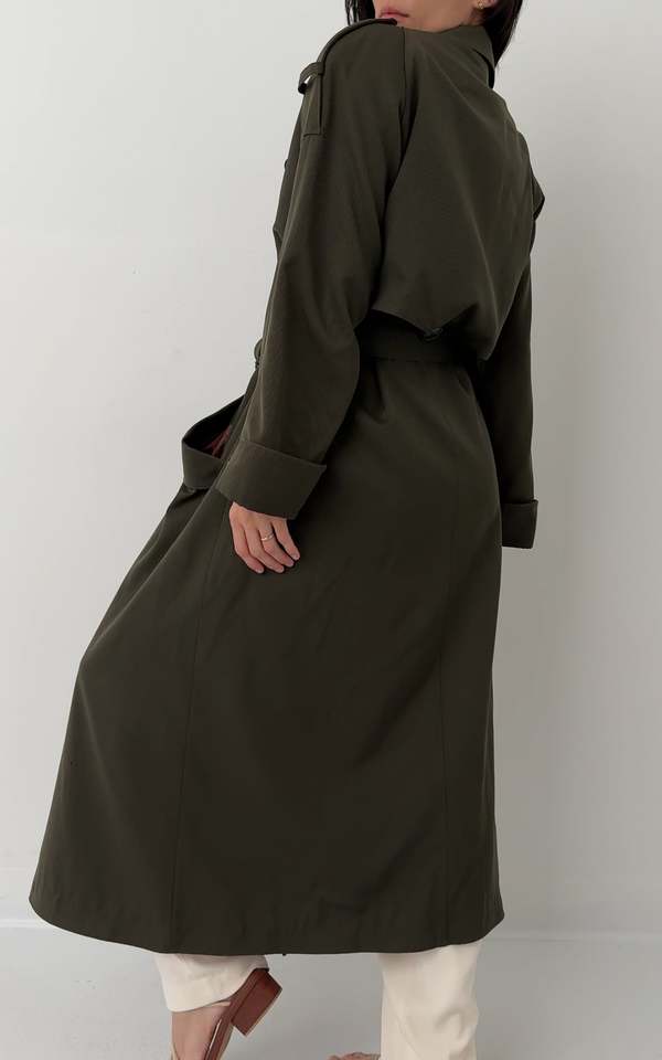 Vintage 90s Cuffed Trench Coat - Armée | Garmentory