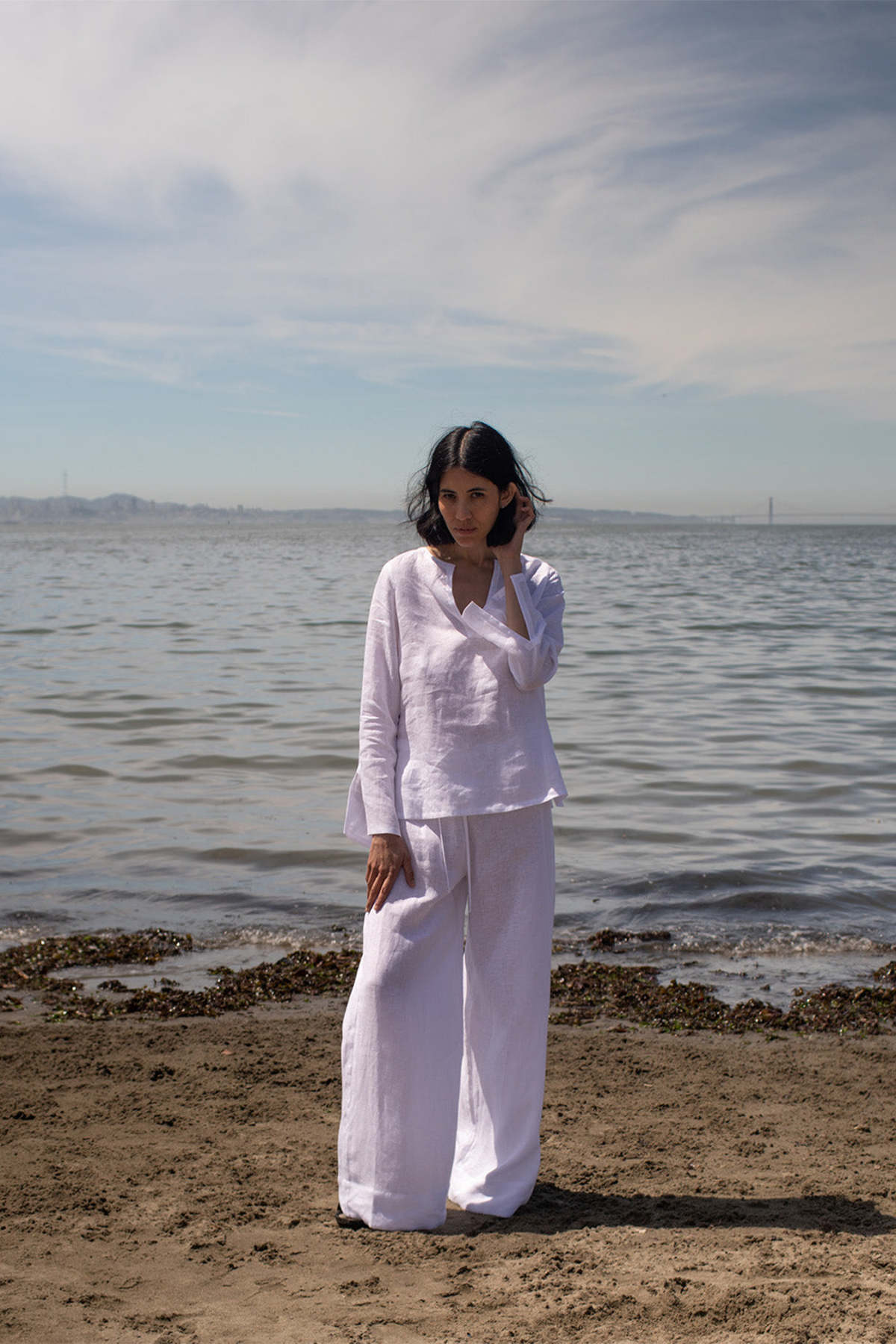 Erica Tanov Jules Handkerchief Linen Pants - White | Garmentory