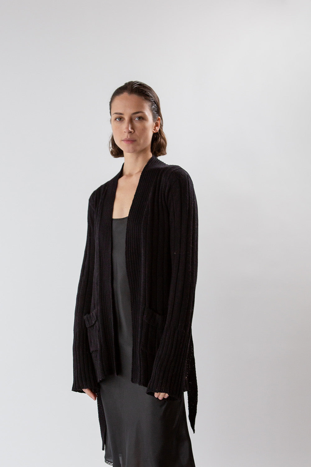 Erica Tanov Pima Cotton Lounge Cardigan - Black | Garmentory