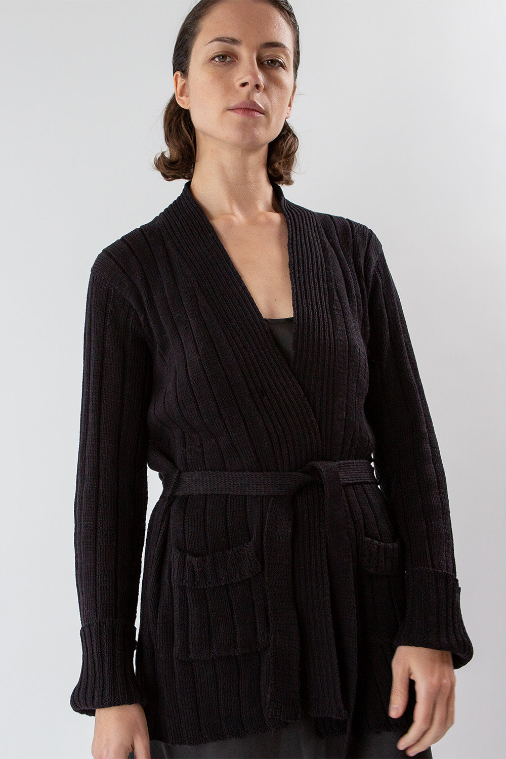 Erica Tanov Pima Cotton Lounge Cardigan - Black | Garmentory