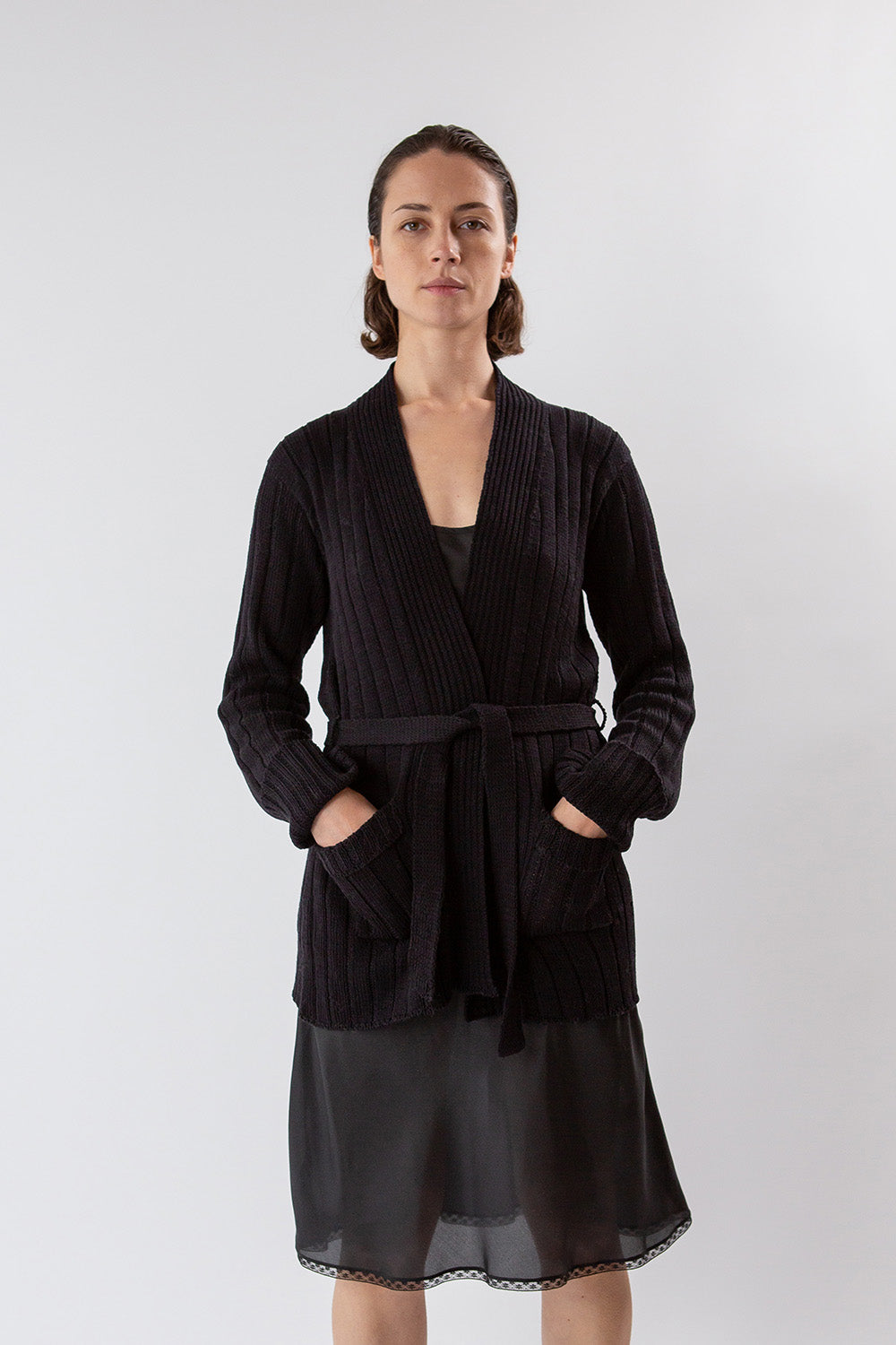 Erica Tanov Pima Cotton Lounge Cardigan - Black | Garmentory