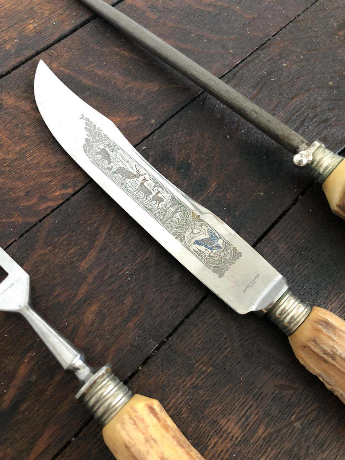 Vintage Horn and Steel Solingen Carving Set | Garmentory