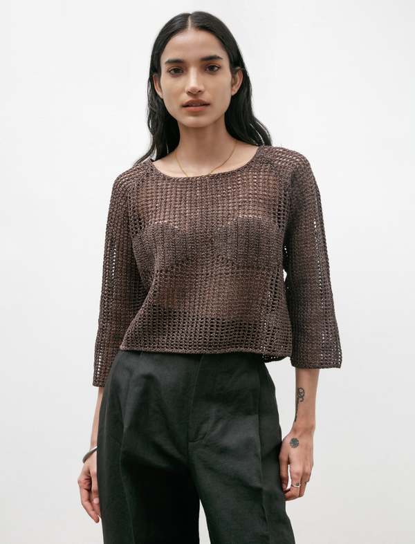 CristaSeya Washi Paper Fishnet Top - Brown | Garmentory
