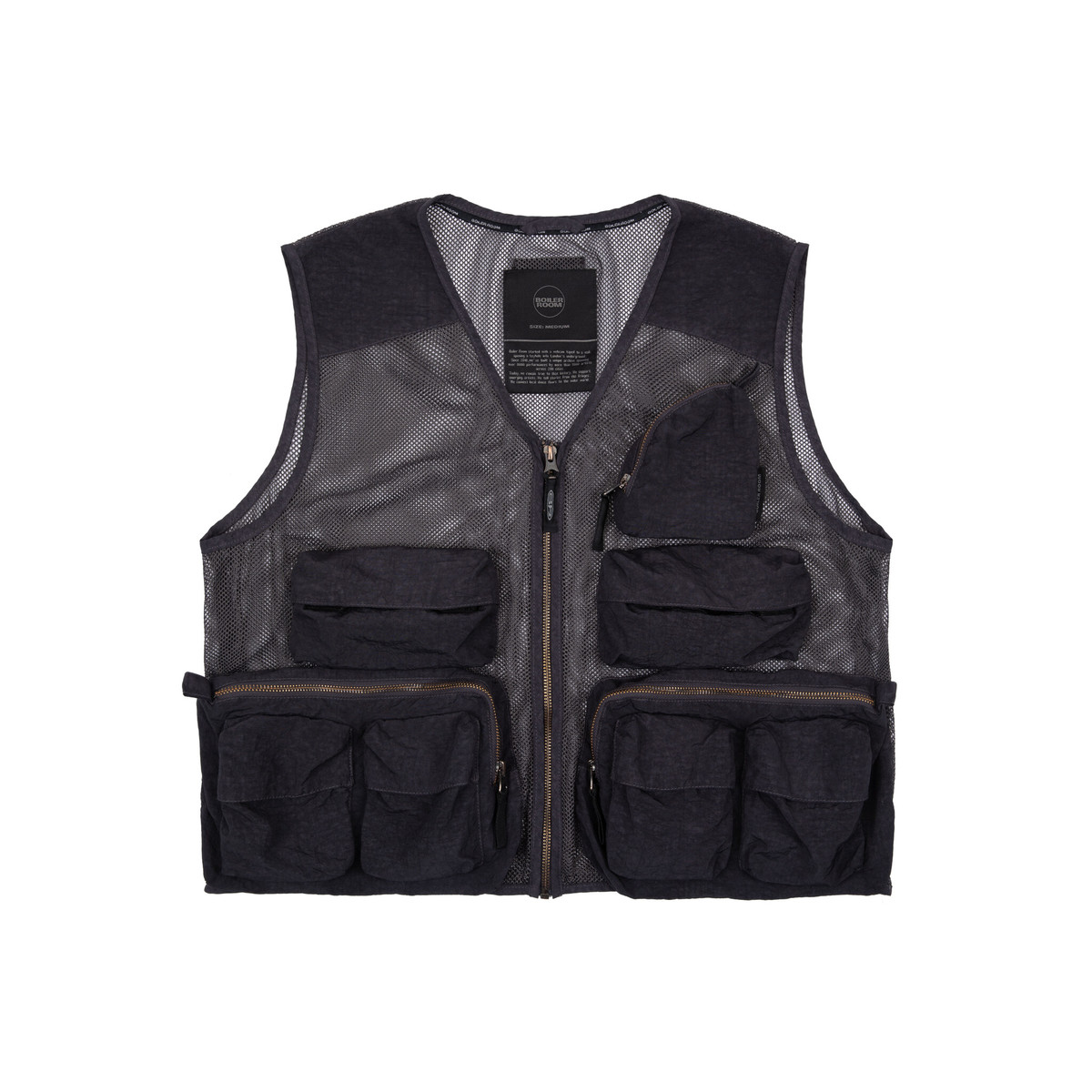 Boiler Room Mesh Zip Up Cargo Vest - Black | Garmentory