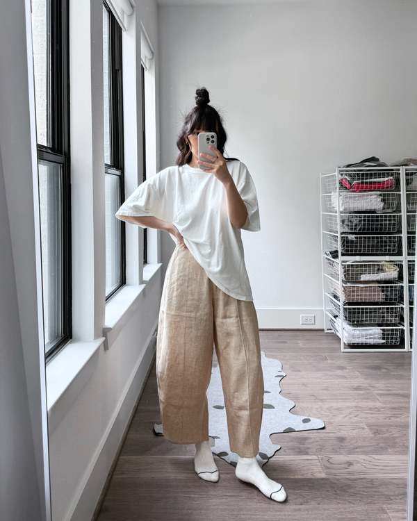 Cordera Melange Linen Curved Pants | Garmentory