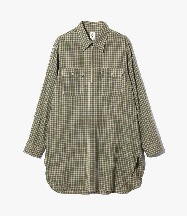 South2 West8 Cotton Dobby Cloth Pullover Long Shirt - Plaid Beige/Blue | Garmentory