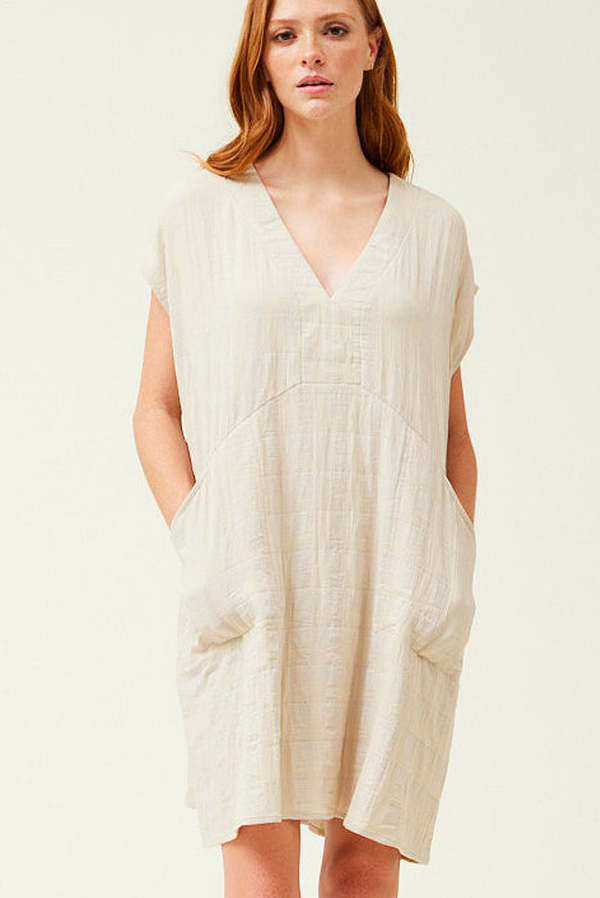 Grade & Gather GAUZE GINGHAM RELAXED DRESS - NATURAL | Garmentory