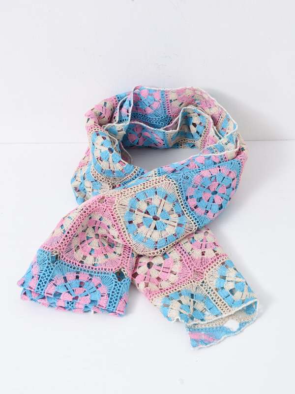 Engineered Garments Long Polyester Crochet Scarf - Light Blue/Pink ...