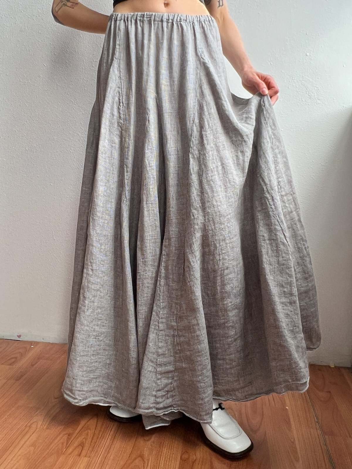 Vintage CP Shades Flowy Linen Skirt - Gingham | Garmentory