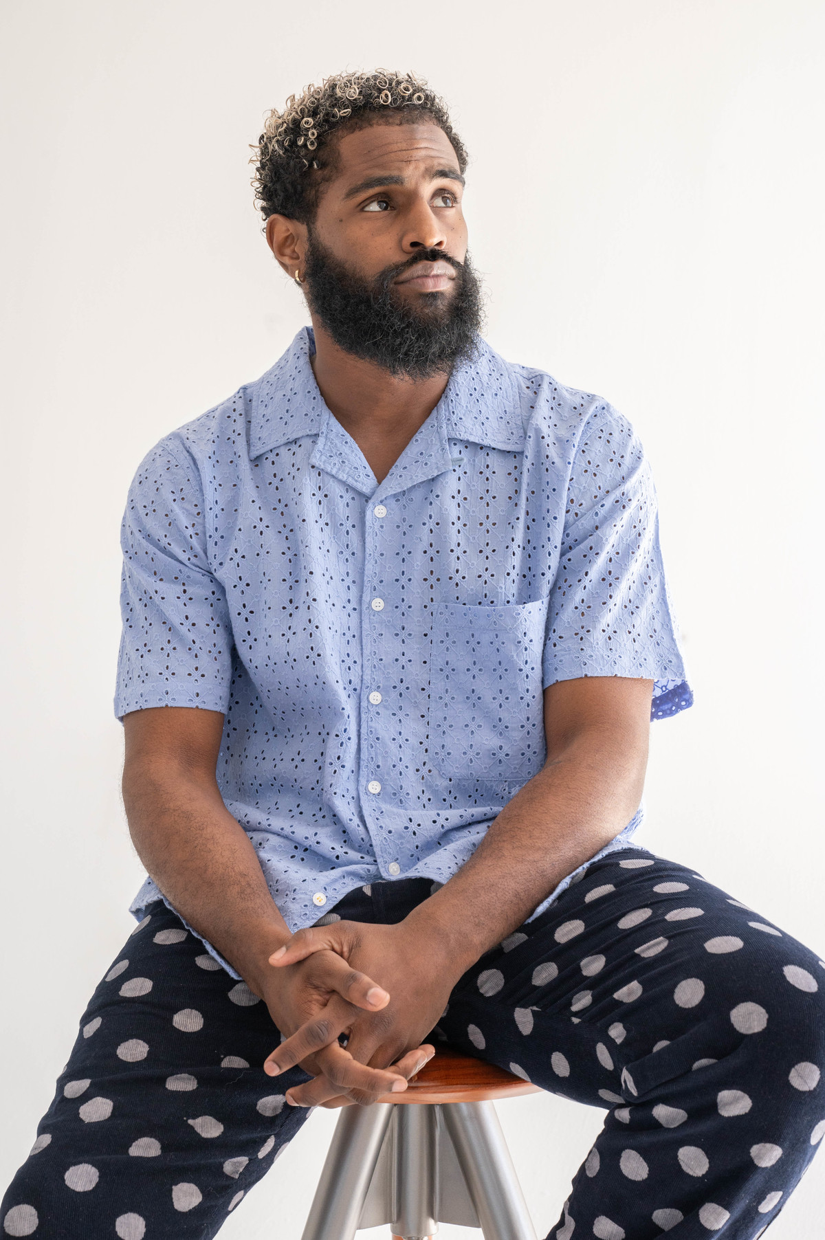 DUSHYANT. The Don Camp Collar Shirt - Periwinkle Blue Eyelet Fabric ...