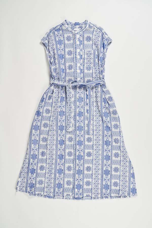 Engineered Garments CP Banded Collar Dress - Blue/White Embroidery ...