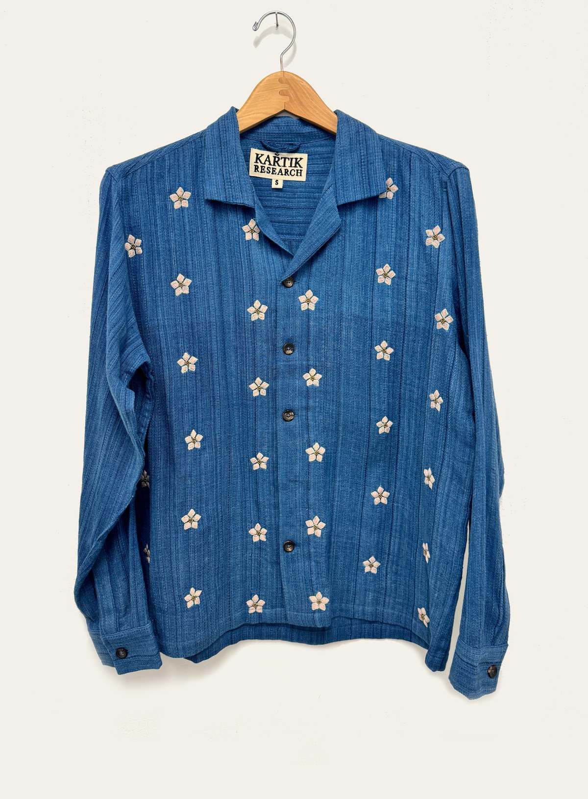 KARTIK RESEARCH Hand Embroidered Violet Flowers Camp Long Sleeve Shirt ...