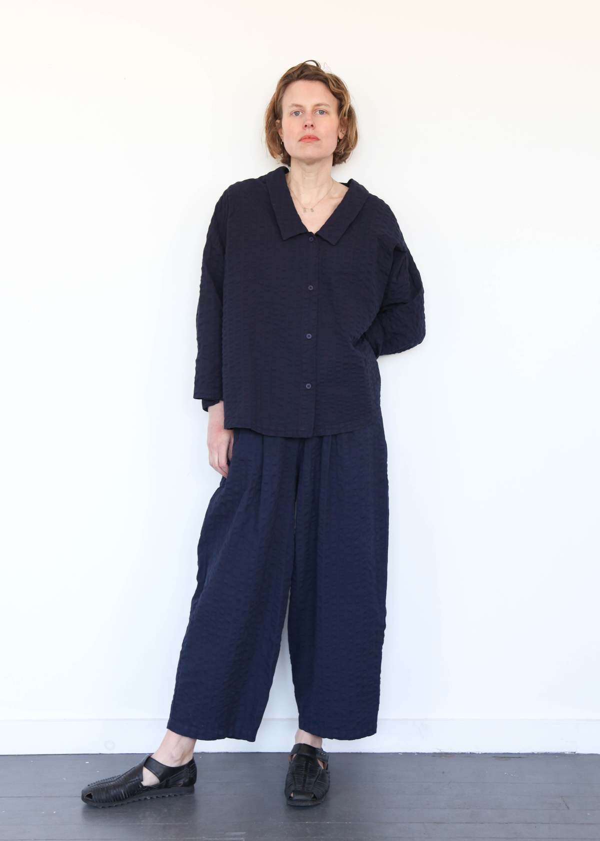 Black Crane Chelsea Collar Shirt - Navy | Garmentory