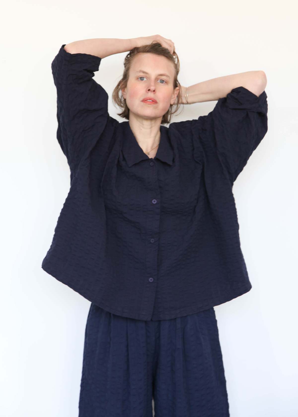 Black Crane Chelsea Collar Shirt - Navy | Garmentory