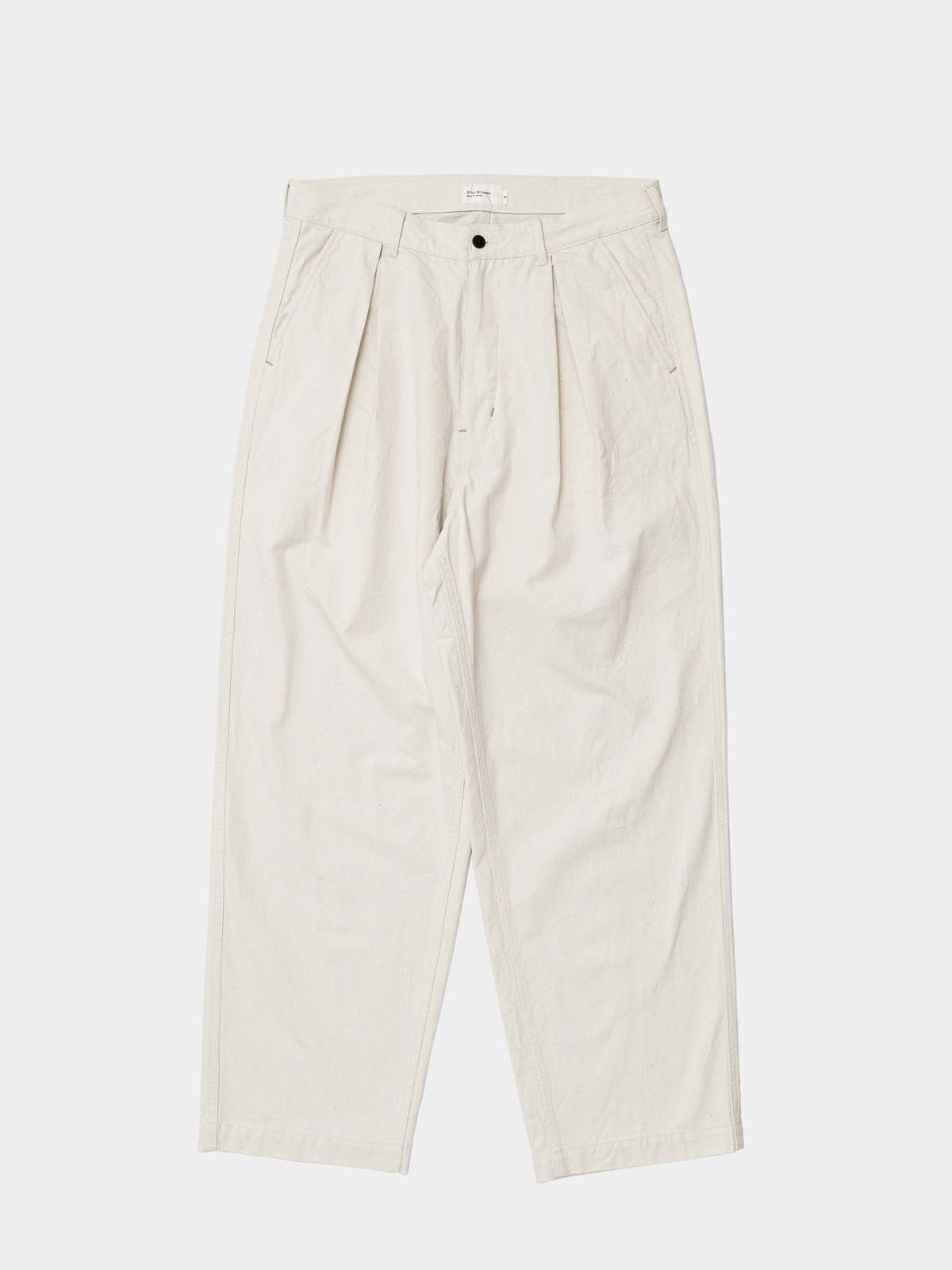 Still By Hand 10oz Denim Box Pleat Pants - Ivory | Garmentory