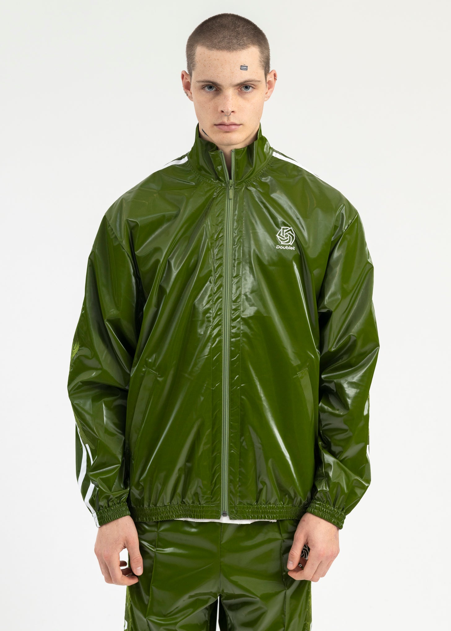 Doublet Laminate Track Jacket - Khaki | Garmentory