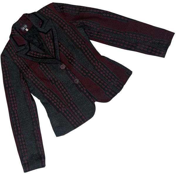 Daka Style (?) Tweed Damask Wool Blend Peaked Empired Blazer Bordeaux ...