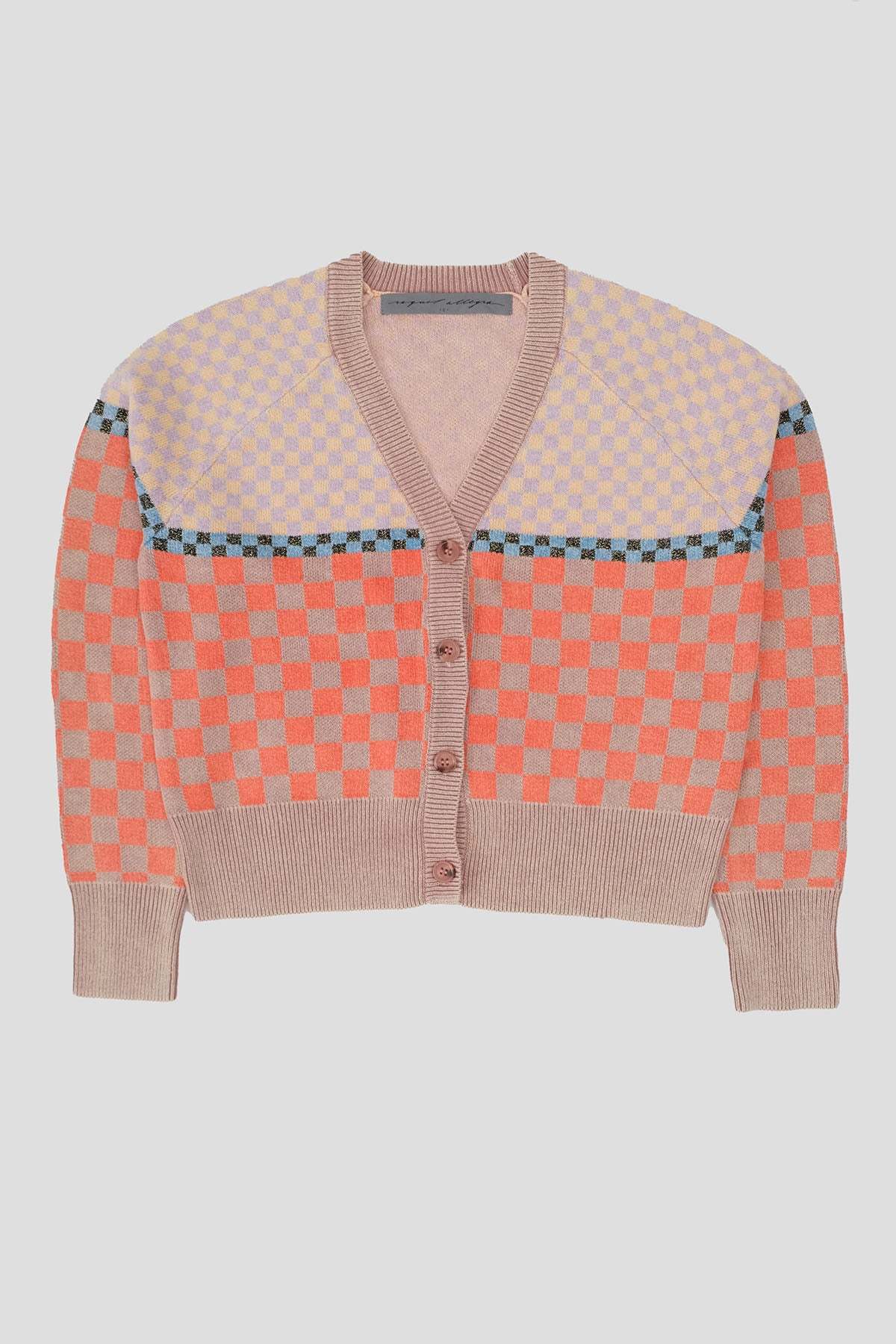 Raquel Allegra Checks Stripes Cardigan - Coral/Rose | Garmentory