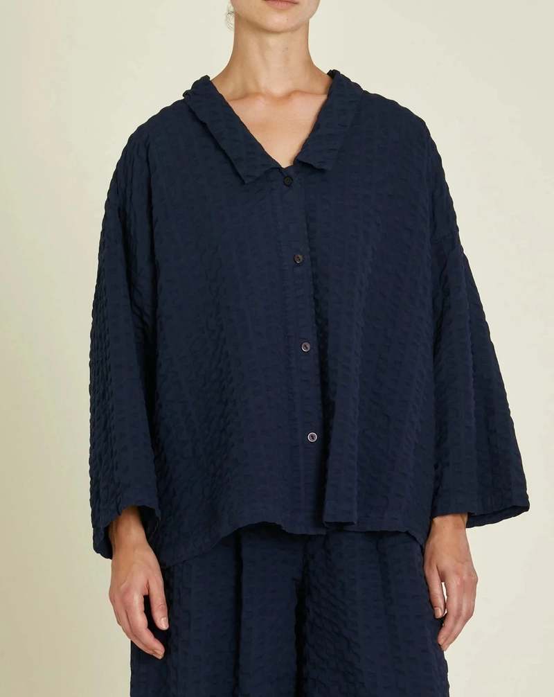 Black Crane Chelsea Collar Shirt - Navy | Garmentory