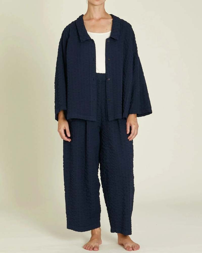 Black Crane Chelsea Collar Shirt - Navy | Garmentory