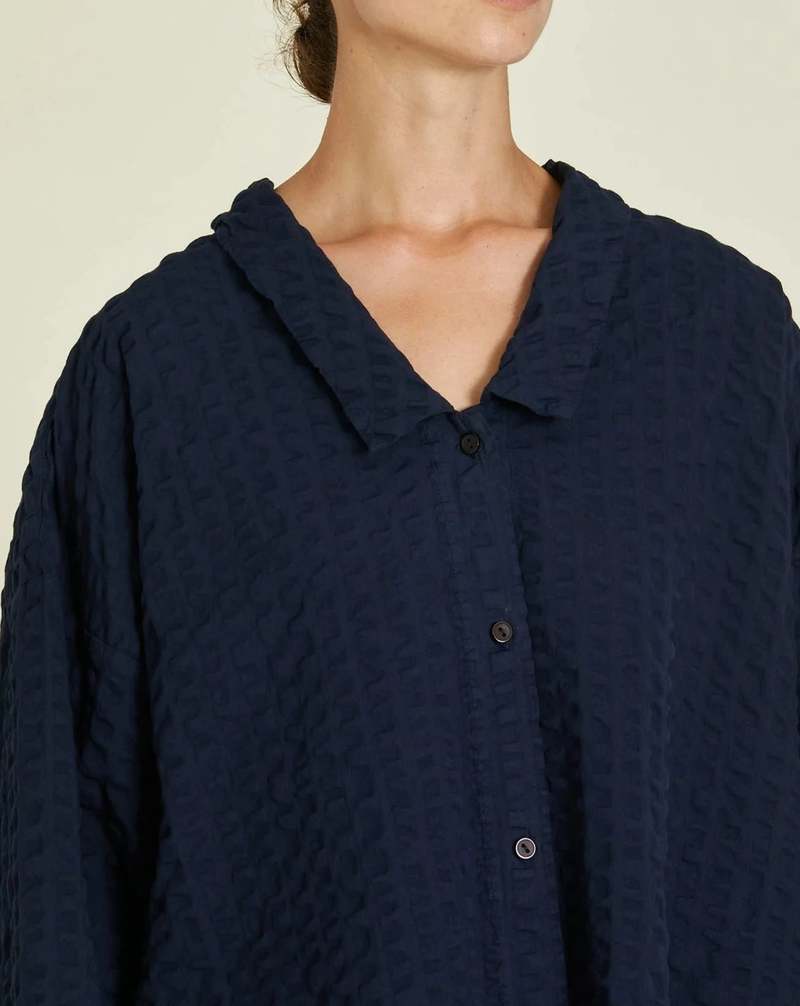 Black Crane Chelsea Collar Shirt - Navy | Garmentory