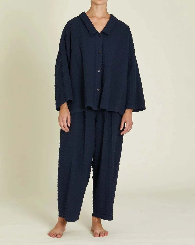 Black Crane Chelsea Collar Shirt - Navy | Garmentory