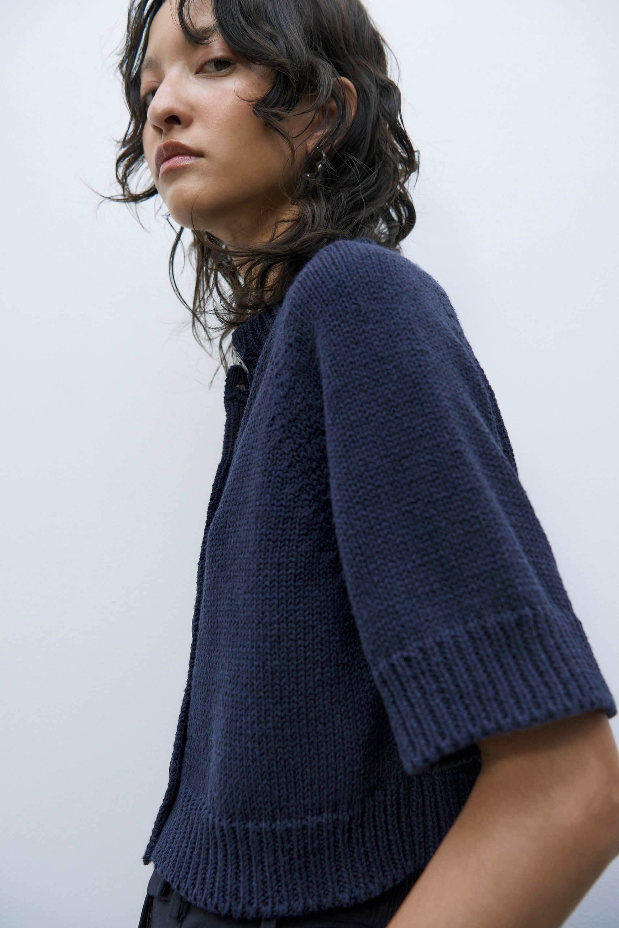 Cordera Cotton Buttoned Top - Navy | Garmentory