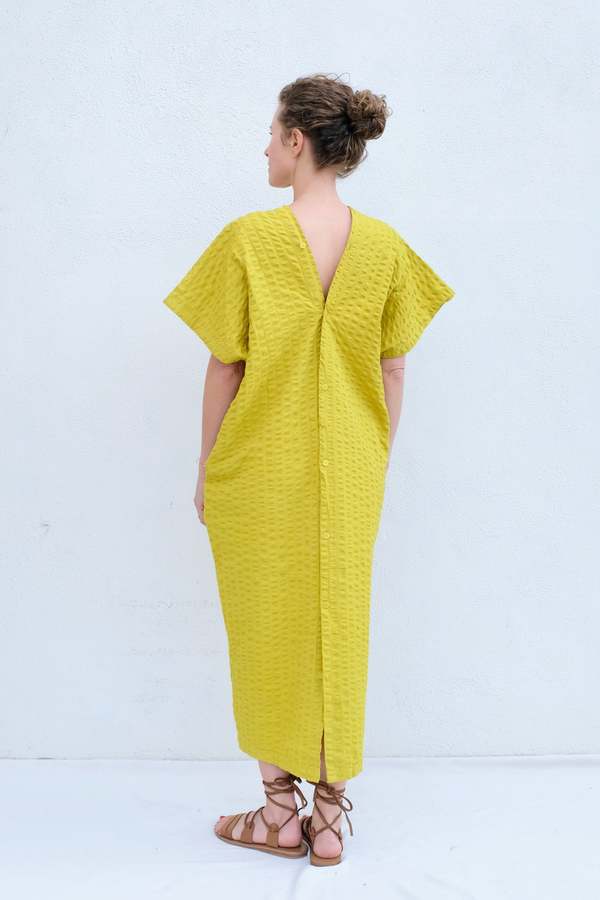 Black Crane Origami Dress - Turmeric Seersucker | Garmentory