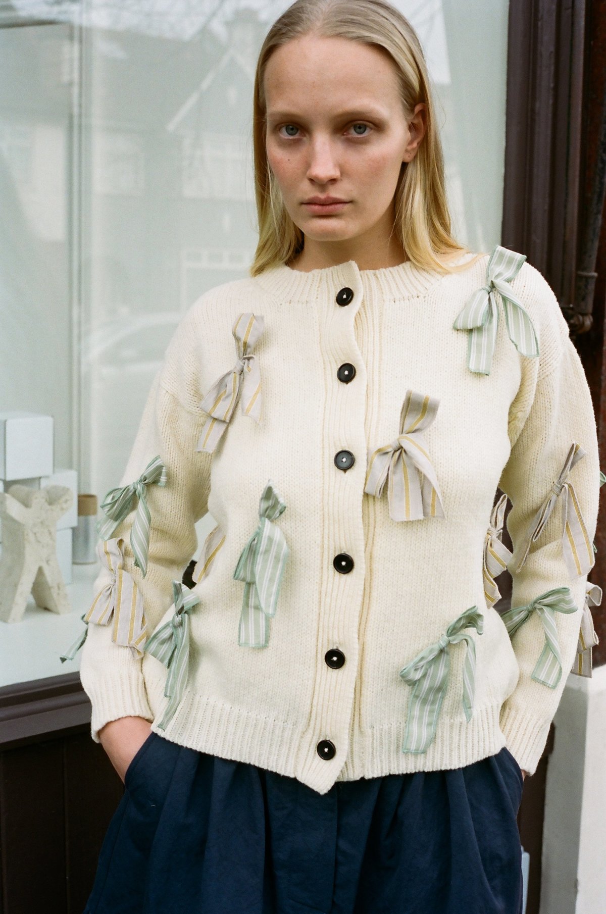 CAWLEY STUDIO Rosa with Bows Cardigan - Ecru | Garmentory