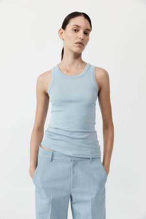 St. Agni Organic Cotton Singlet - White/Stone Blue | Garmentory