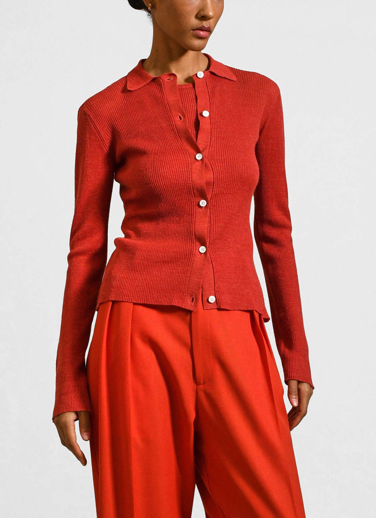 Kallmeyer Viscose Linen Cropped Slinky Cardigan - Tomato | Garmentory