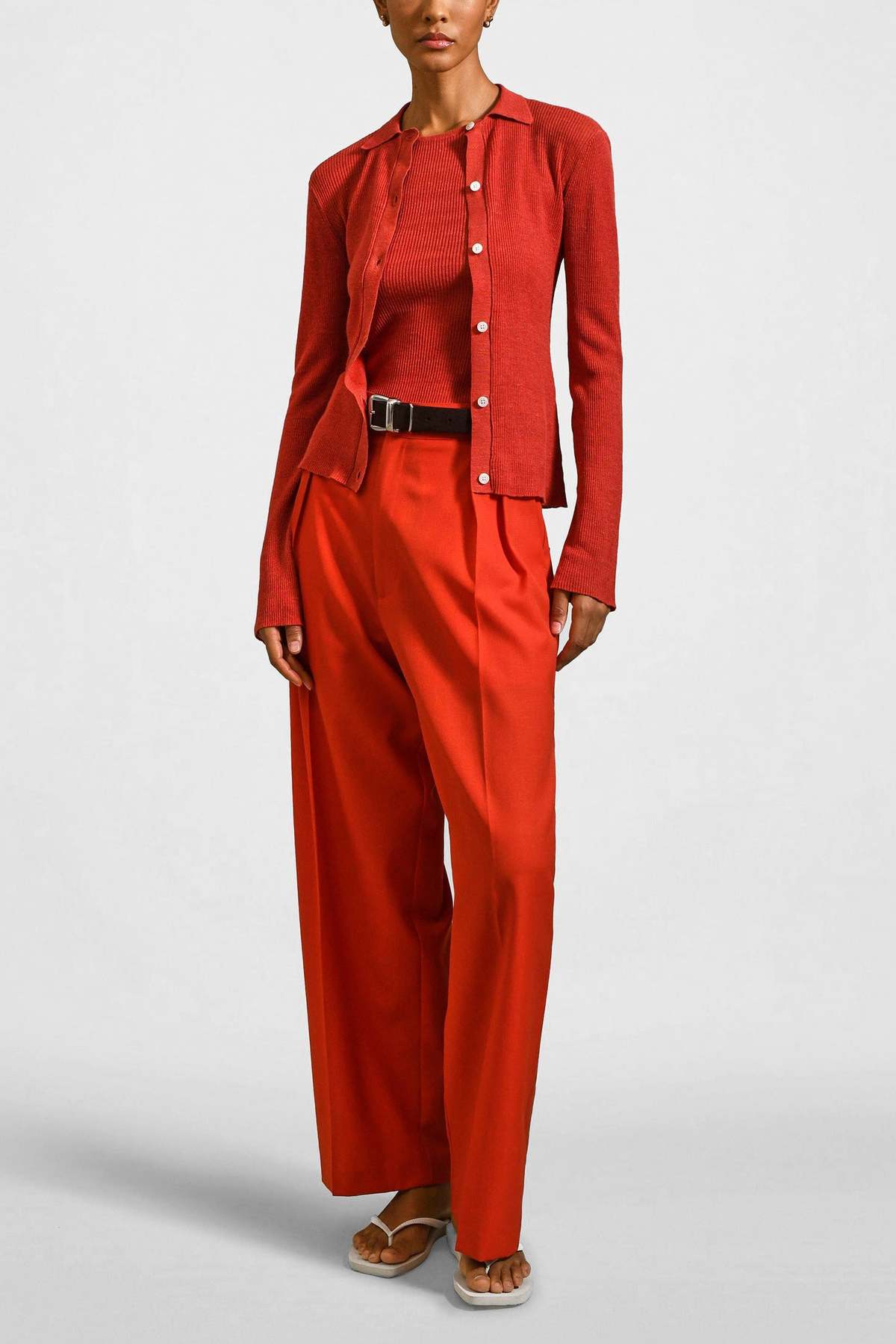 Kallmeyer Viscose Linen Cropped Slinky Cardigan - Tomato | Garmentory