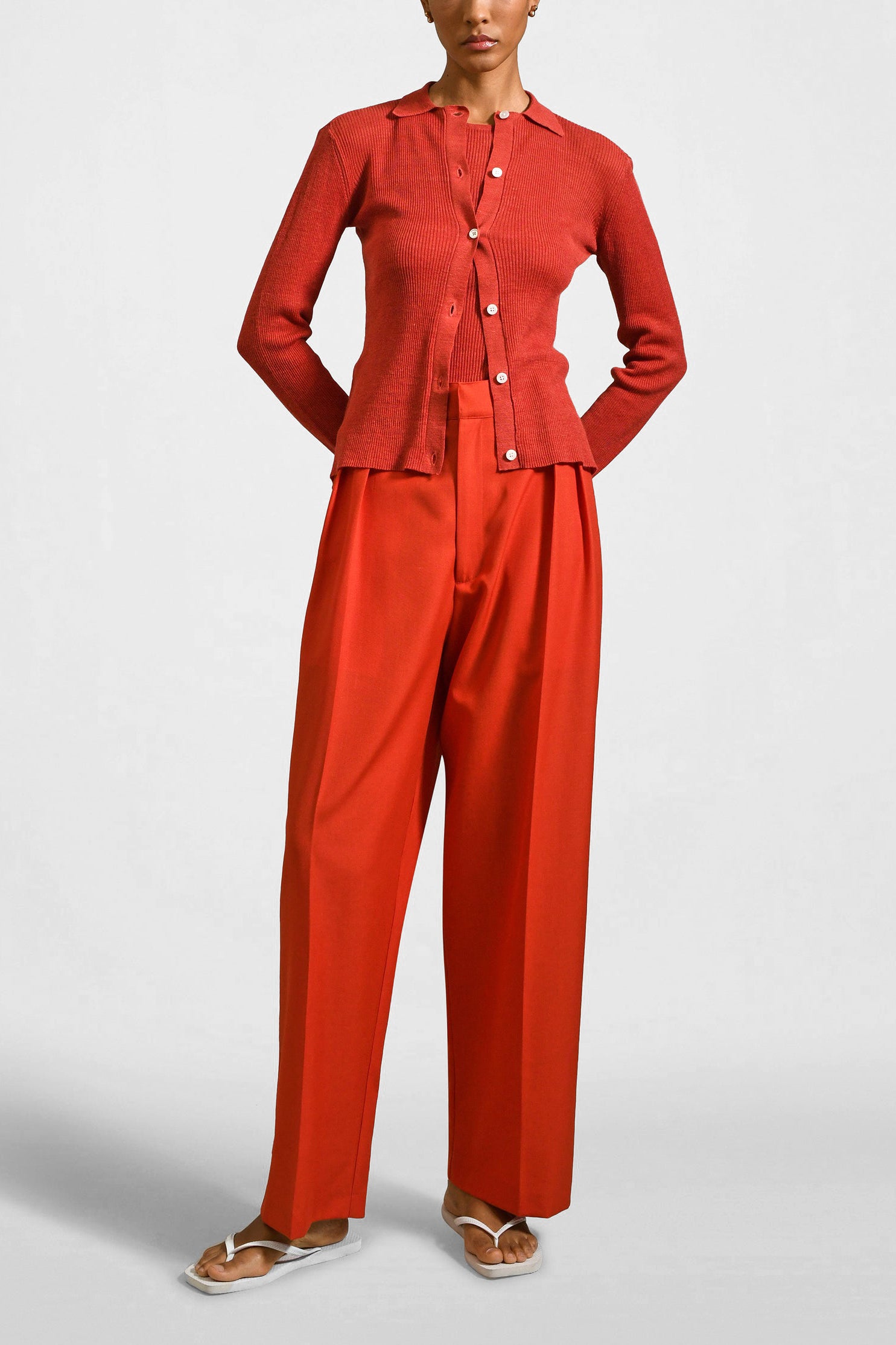 Kallmeyer Viscose Linen Cropped Slinky Cardigan - Tomato | Garmentory