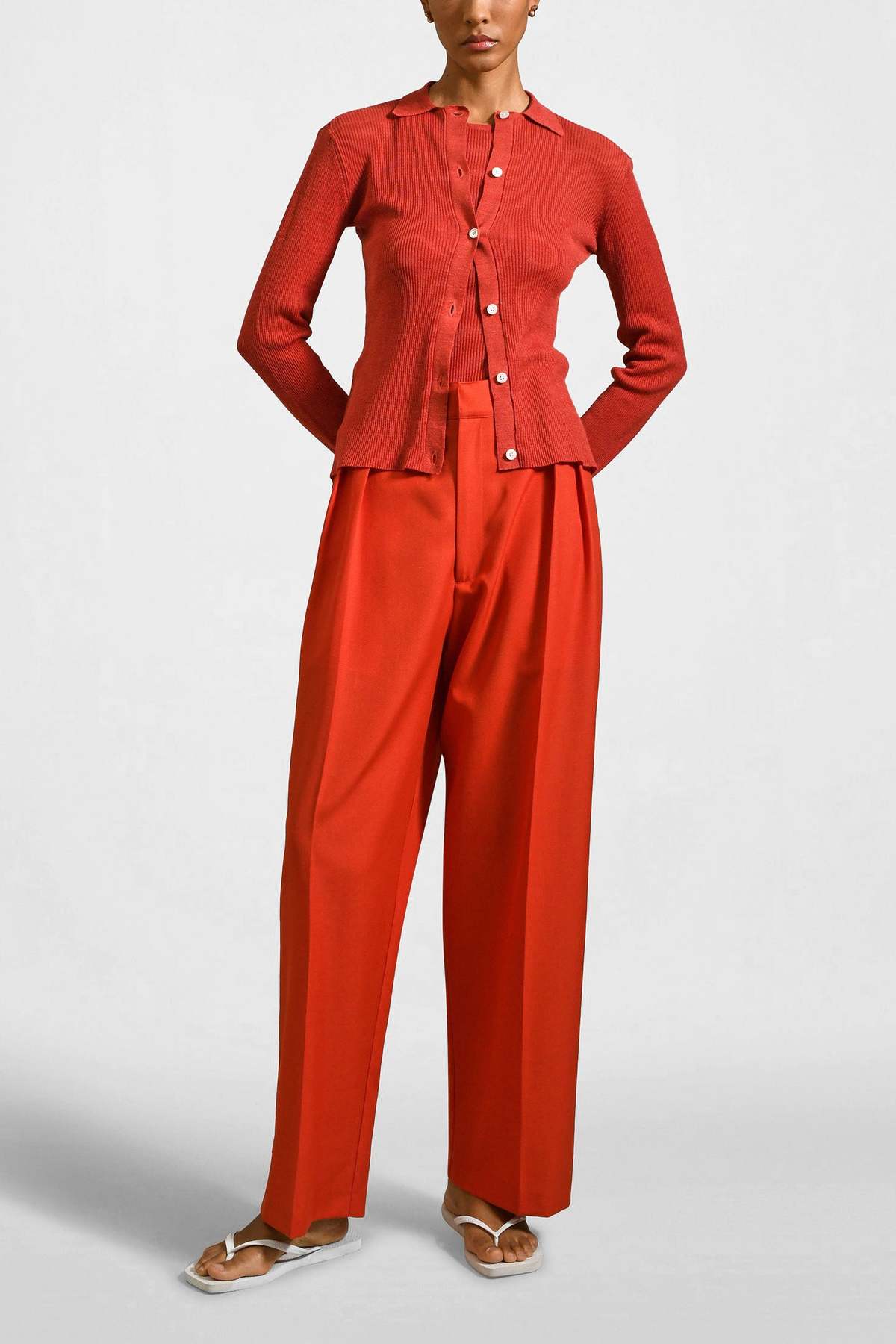 Kallmeyer Viscose Linen Cropped Slinky Cardigan - Tomato | Garmentory