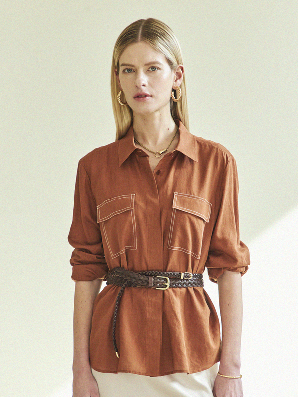 Maison De Ines Pocket Stitch Point Shirt - Orange Brown | Garmentory