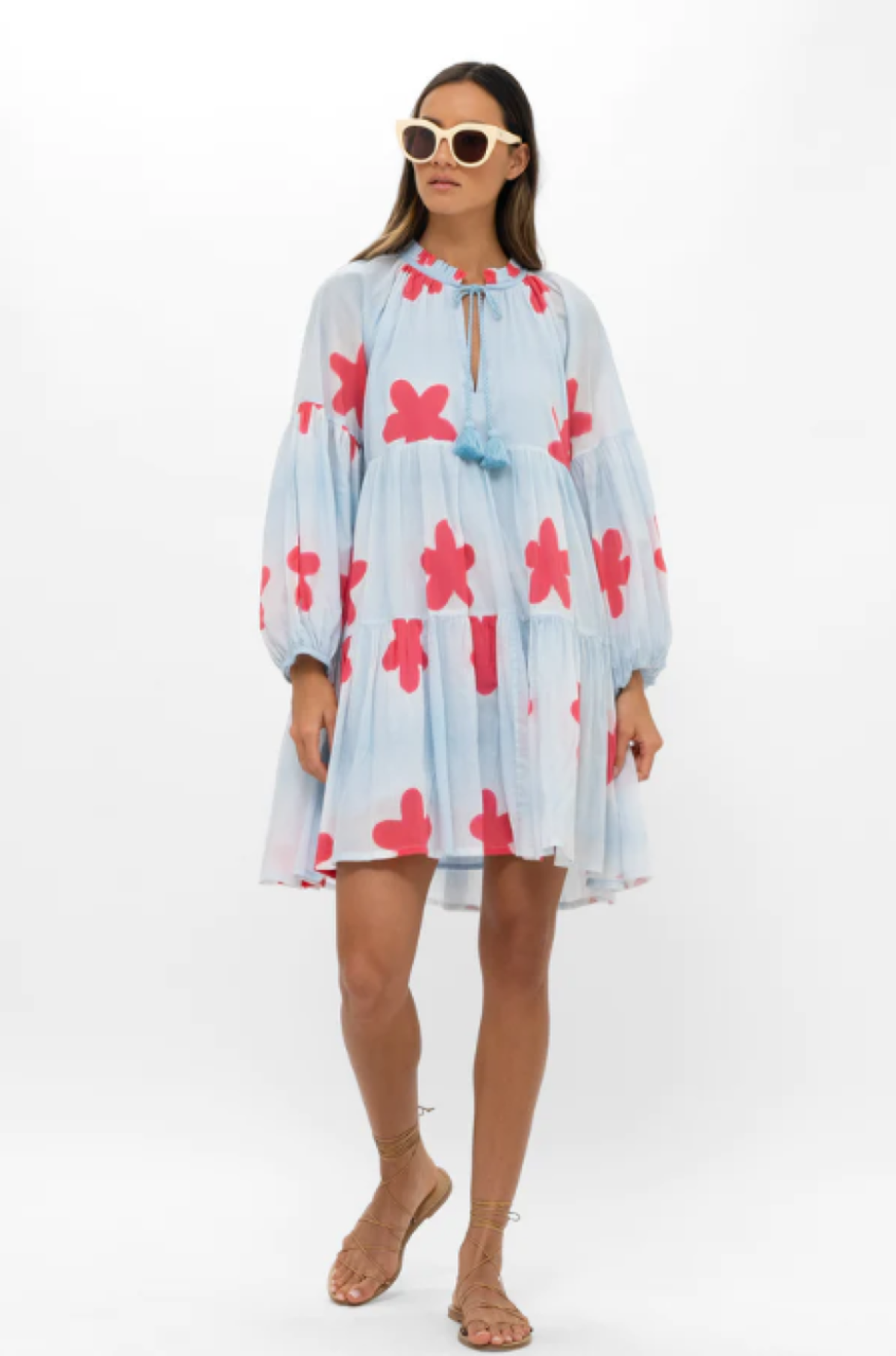 Oliphant Balloon Sleeve Short Dress - Mela Blue | Garmentory