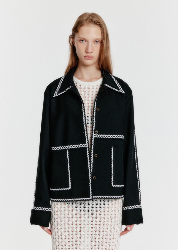 EENK Lace Trim Jacket - Black | Garmentory