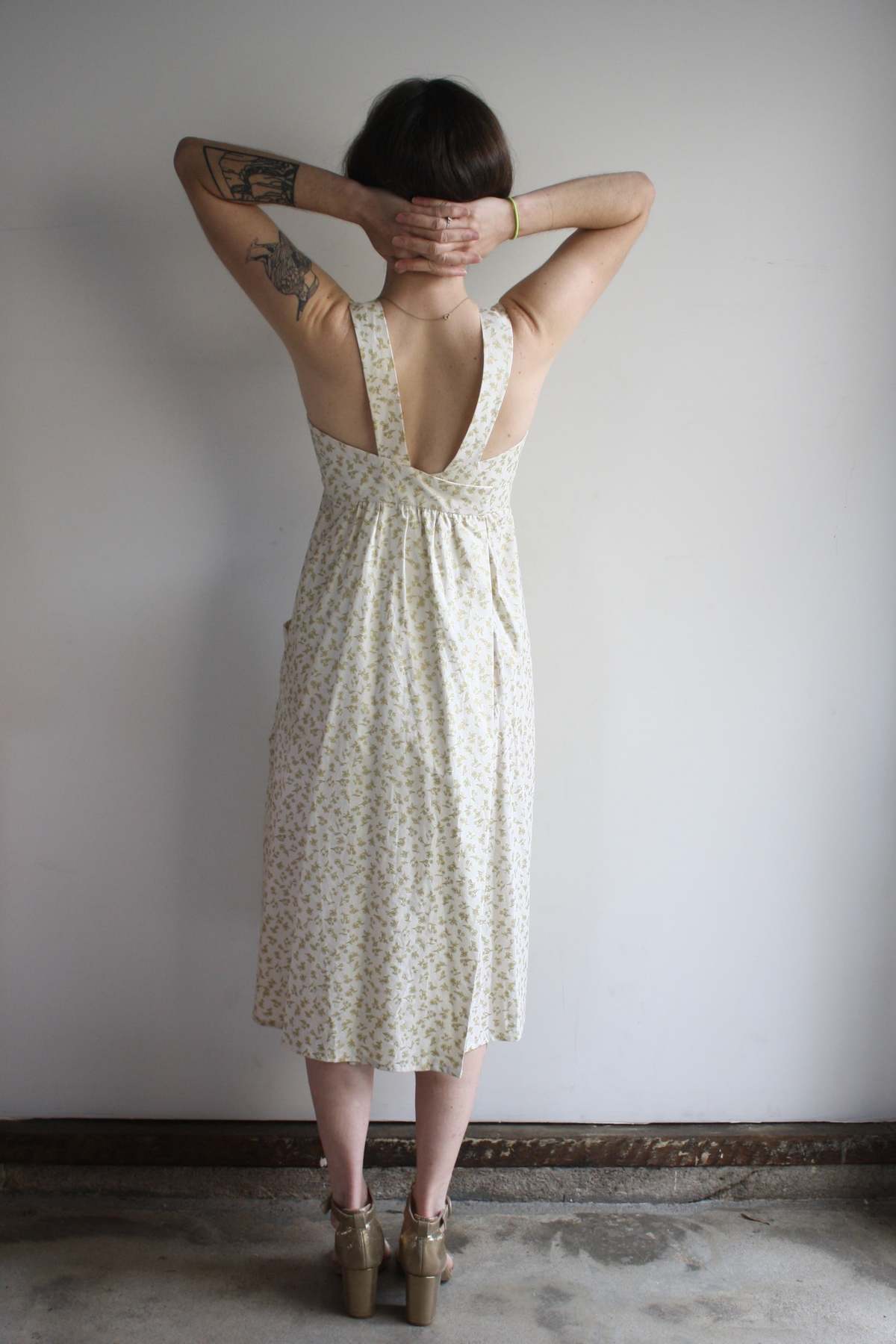 Myrtle Back-wrap Sundress - Metallic Gold Floral | Garmentory