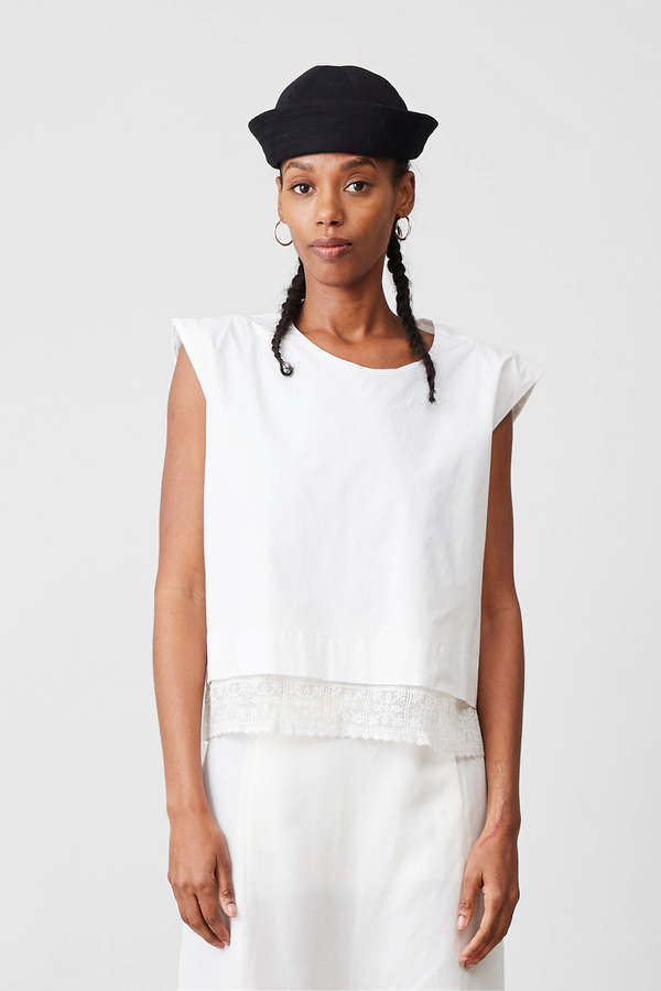 Caron Callahan Lucy Poplin Lace Top - White | Garmentory